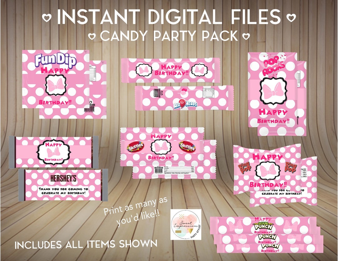 Pink Polka Dot Candy Party Pack INSTANT DOWNLOAD Party Treats, Digital ...