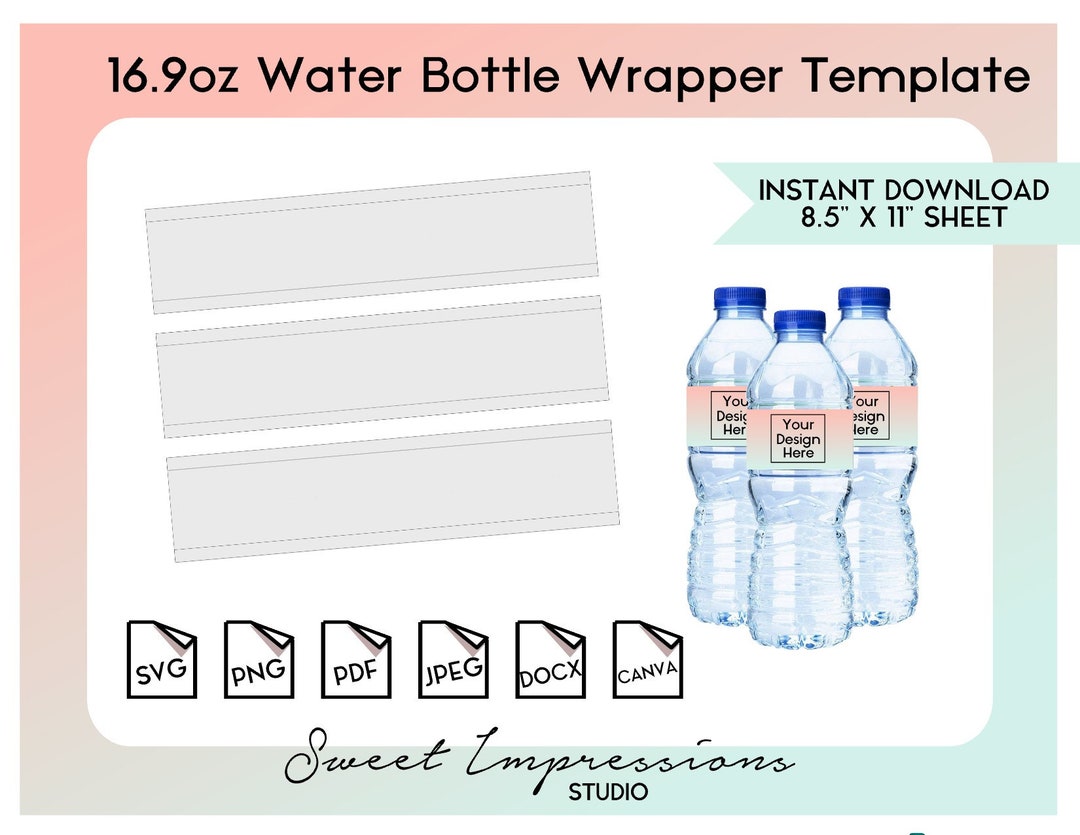 Water Bottle Wrapper Template | Blank Template | Svg, Png,pdf, Jpeg ...