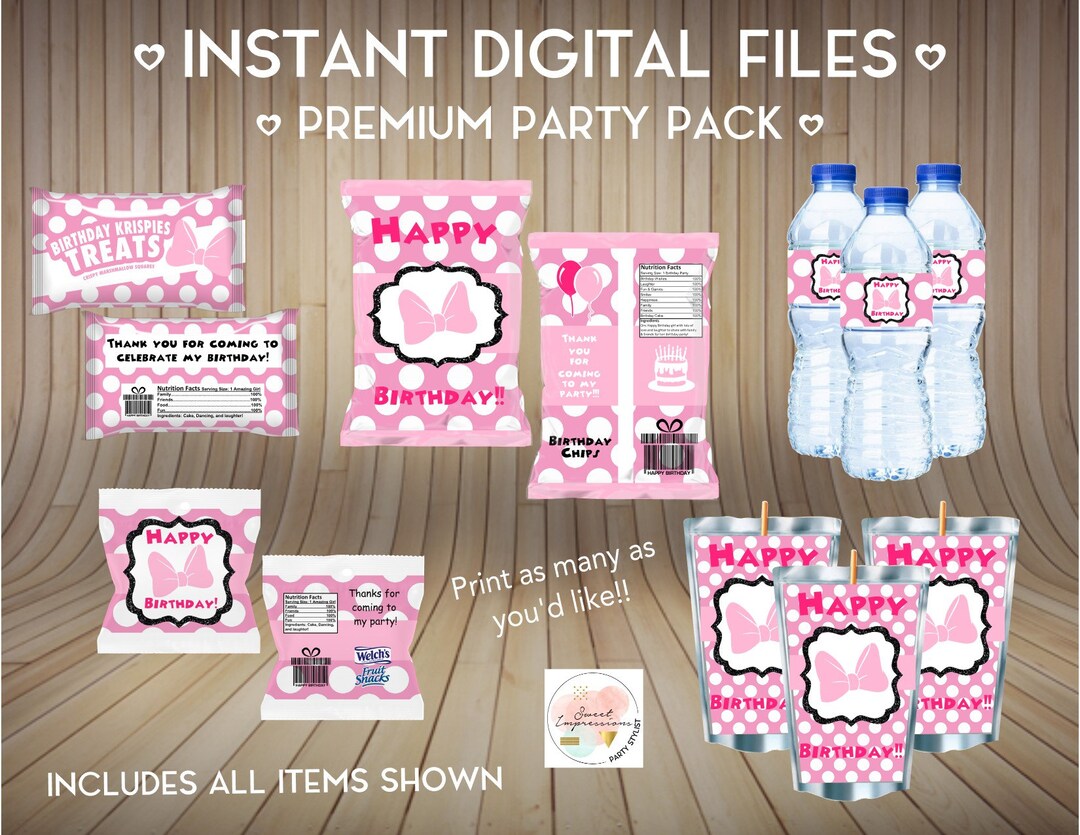 Pink Polka Dot and Bows Premium Party Pack INSTANT DOWNLOAD Party ...