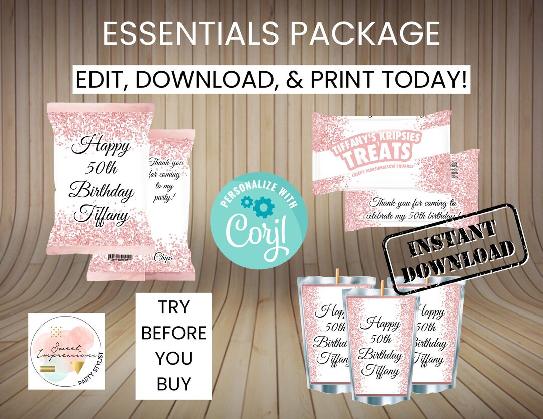 Rose Gold Glitter Essential Party Pack | EDITABLE | Instant Access ...
