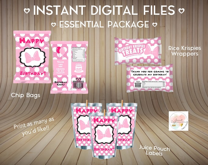 Pink Polka Dots Bow Essential Party Package INSTANT DOWNLOAD - Etsy
