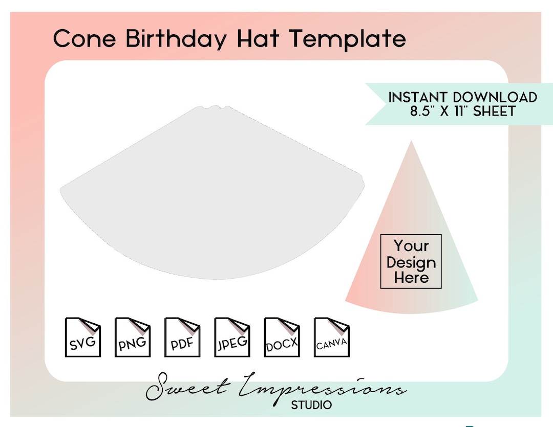 DIY Cone Birthday Hat Template | Blank Template | Svg, Png,pdf, Jpeg ...
