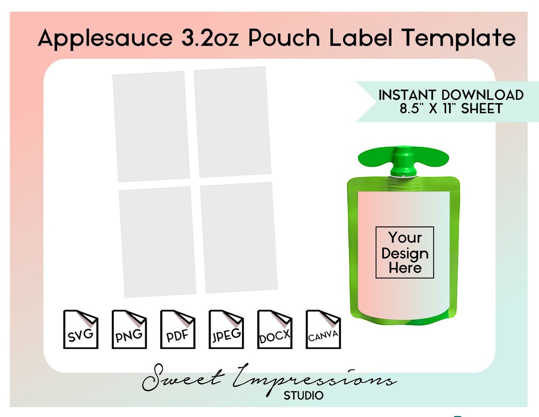 Applesauce Pouch Label Template | Blank Template | Svg, Png,pdf, Jpeg ...