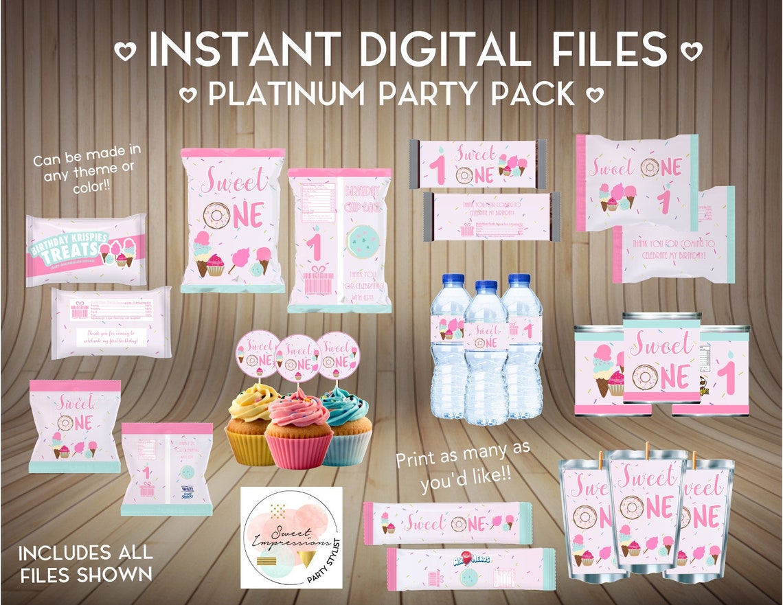 Sweet One Platinum Party Pack INSTANT DOWNLOAD Party Treats, Digital ...