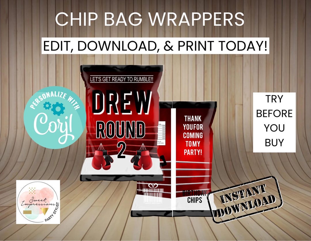Boxing Ring Chip Bag Wrapper | EDITABLE | Instant Access | Party Treats ...