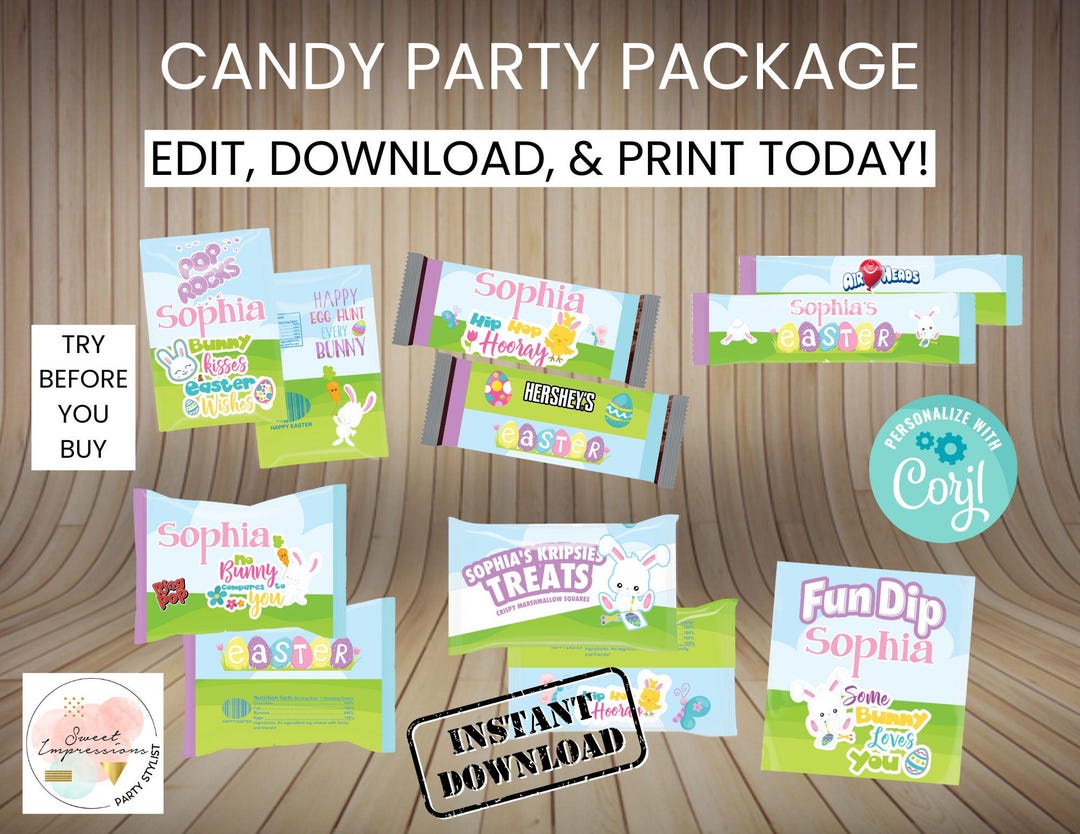 Easter Bunny Candy Party Pack Labels | EDITABLE | Instant Access ...