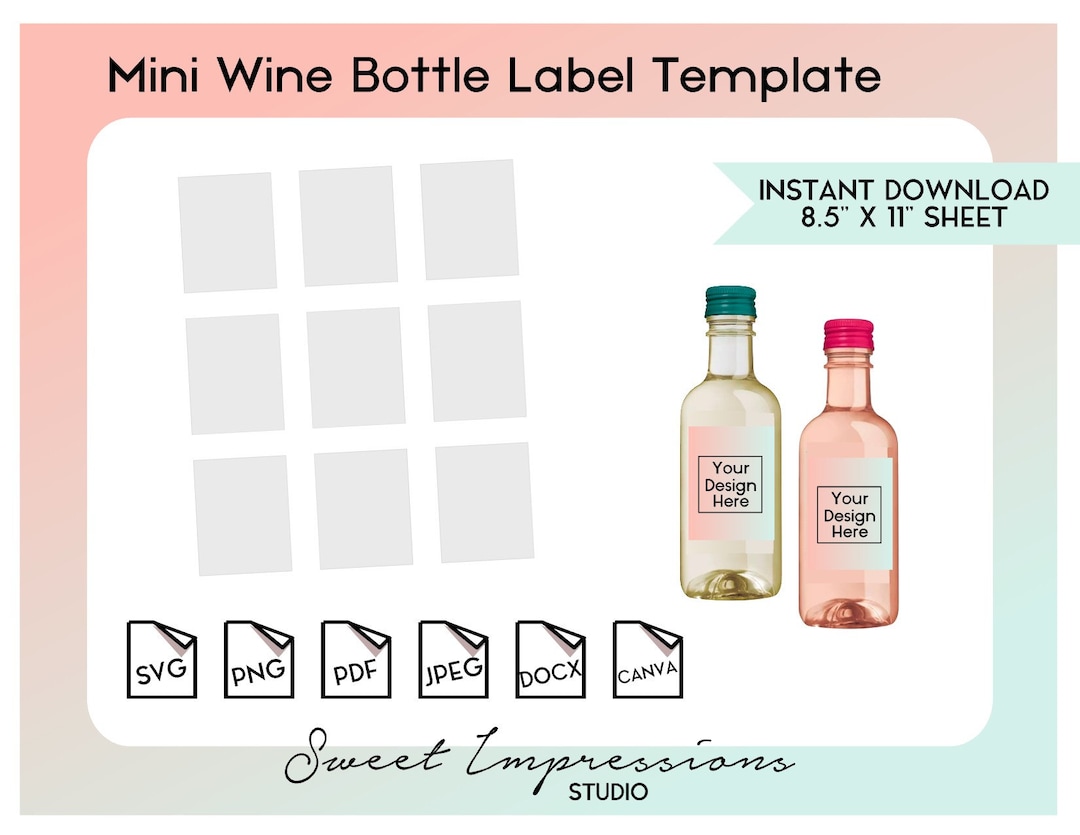 Mini Wine Bottle Label Template | Blank Template | Svg, Png,pdf, Jpeg ...