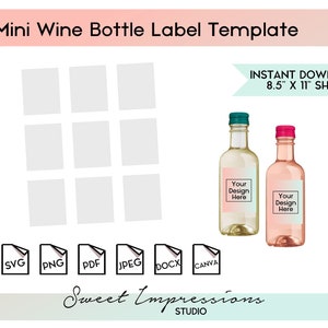 Mini Wine Bottle Label Template | Blank Template | Svg, Png,pdf, Jpeg ...