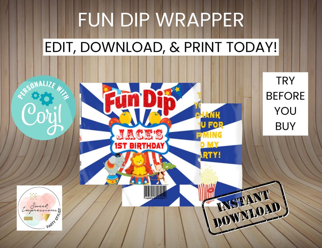 Circus Carnival Fun Dip Wrapper | EDITABLE | Instant Access | Party ...