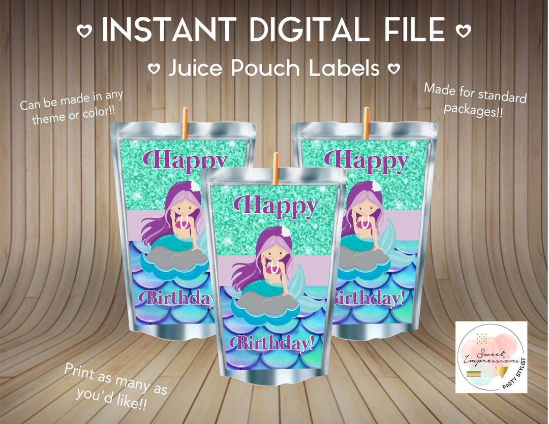 Mermaid Juice Pouch Label Digital File, Instant Download, Birthday ...