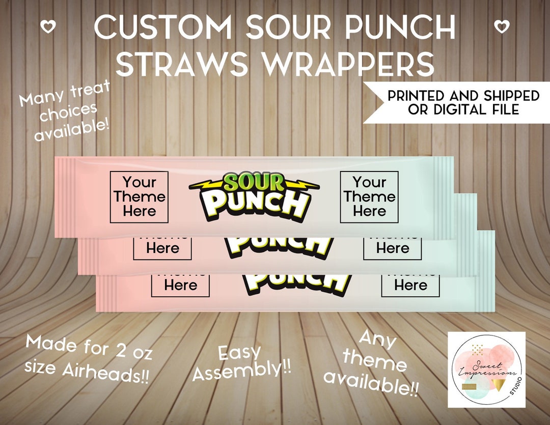 Custom Sour Straws Wrapper Prints or Digital File Birthday, Baby Shower ...