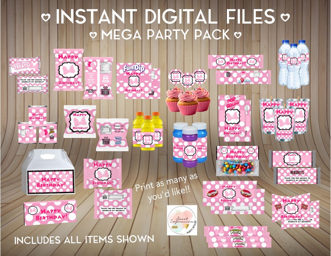 Pink Polka Dot and Bows Mega Party Pack INSTANT DOWNLOAD Party Treats ...