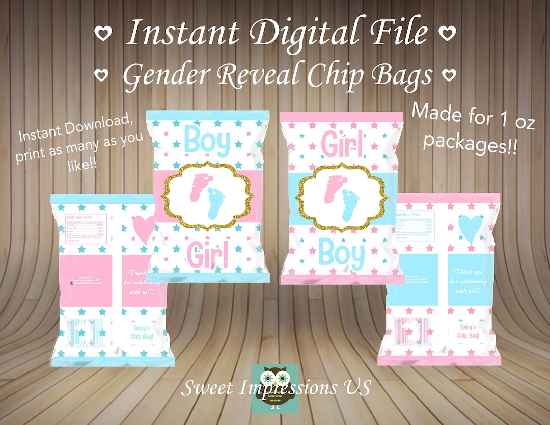 Gender Reveal, Boy or Girl Chip Bags Treats Digital File, Instant ...