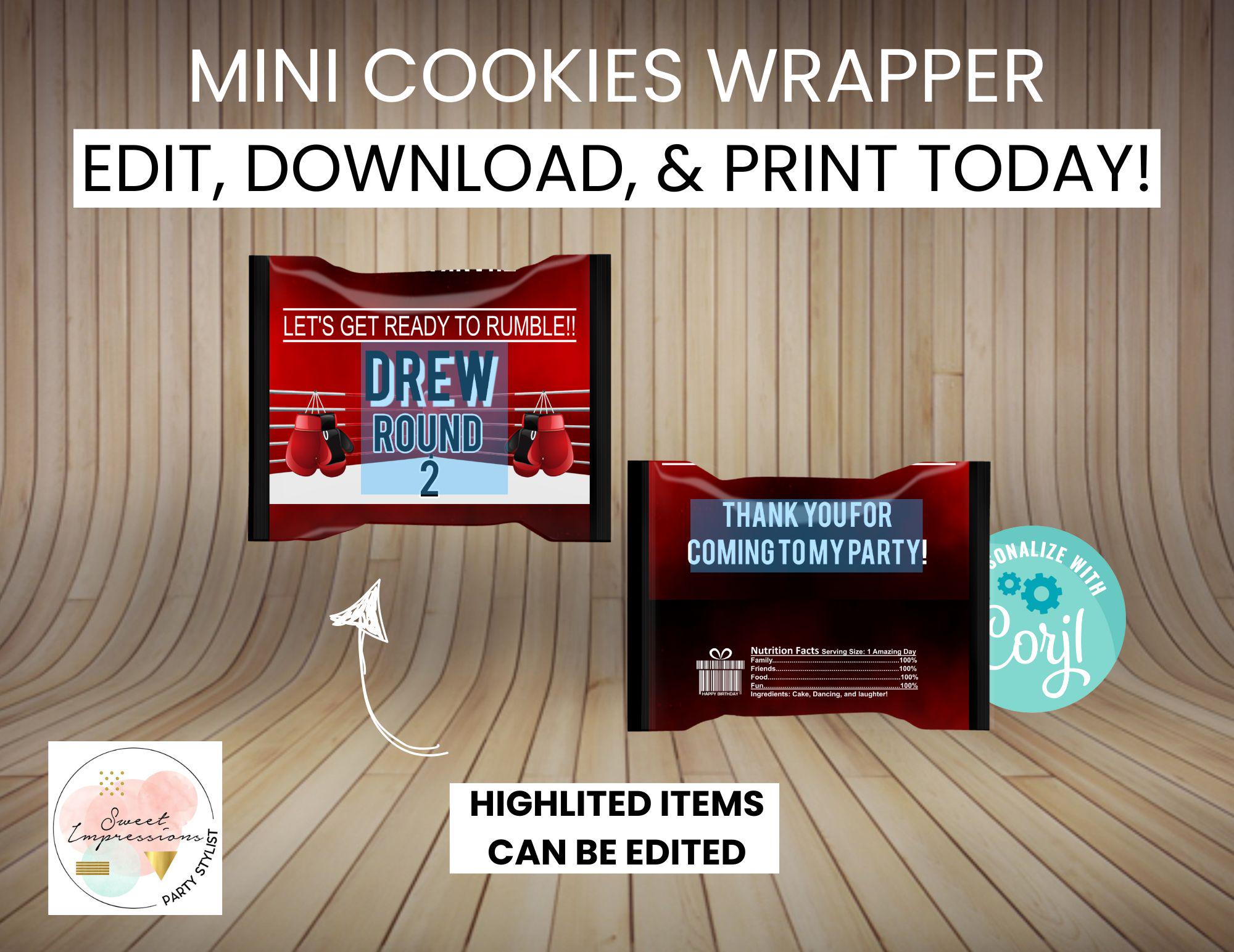 Boxing Ring Mini Cookies Wrapper | EDITABLE | Instant Access | Party ...