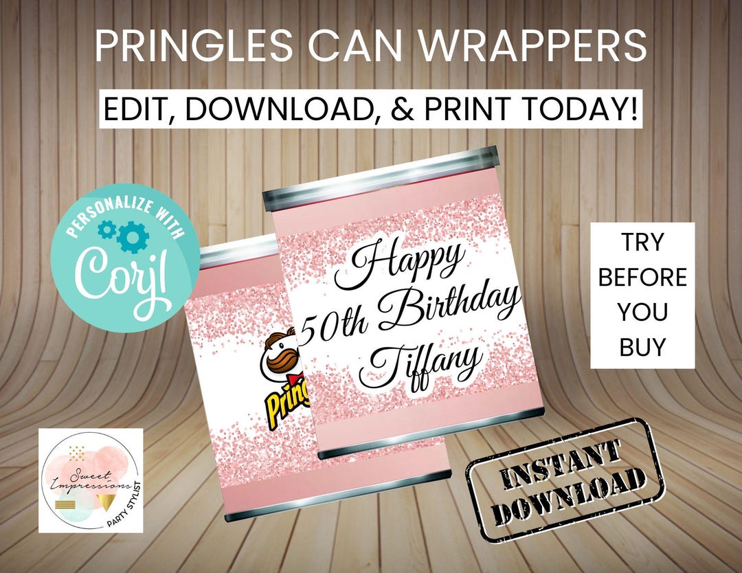 Rose Gold Glitter Pringles Can Wrappers | EDITABLE | Instant Access ...