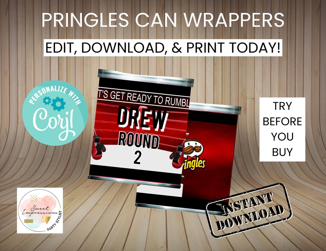 Boxing Ring Pringles Can Wrapper | EDITABLE | Instant Access | Party ...