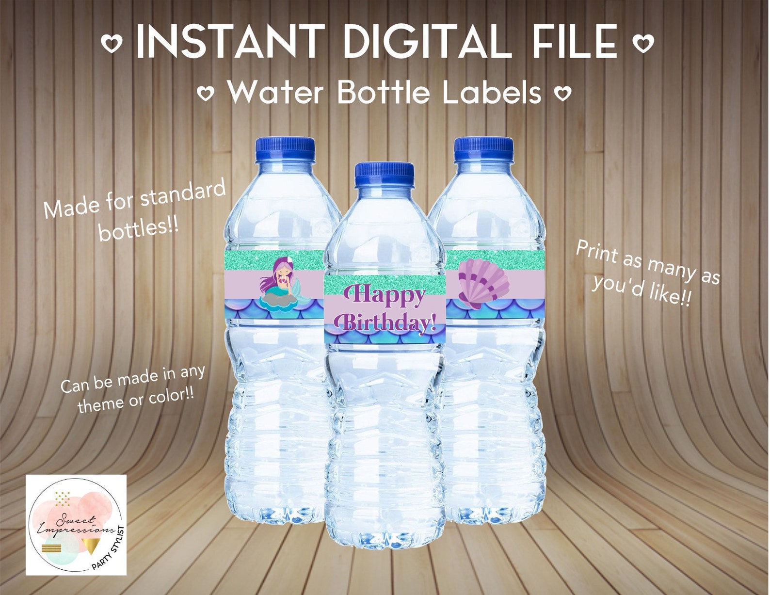 Mermaid Water Bottle Label Digital File Instant Download - Etsy