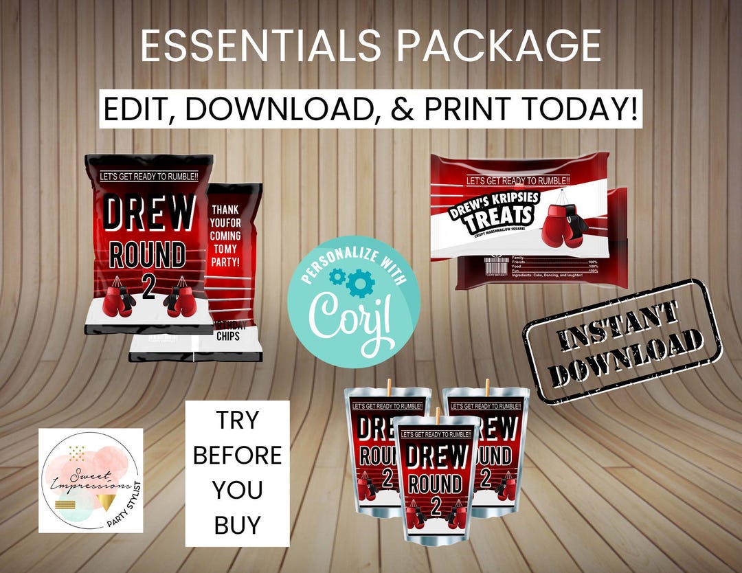 Boxing Ring Essentials Party Pack | EDITABLE | Instant Access | Party ...