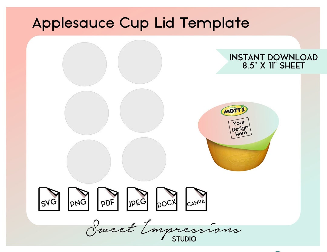 Applesauce Cup Lid Sticker Template | Blank Template | Svg, Png,pdf ...