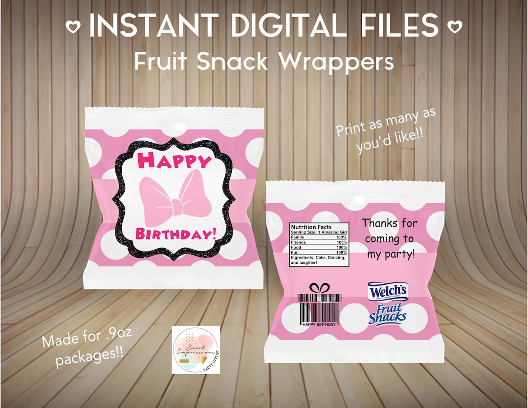Pink Polka Dot, Bow Fruit Snacks Digital File, Instant Download ...