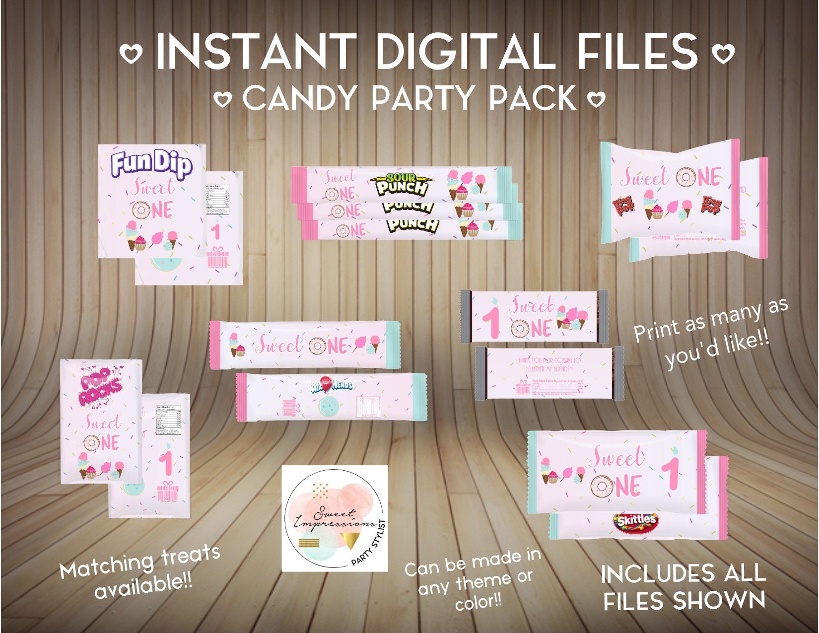 Sweet One Candy Party Pack INSTANT DOWNLOAD Party Treats - Etsy