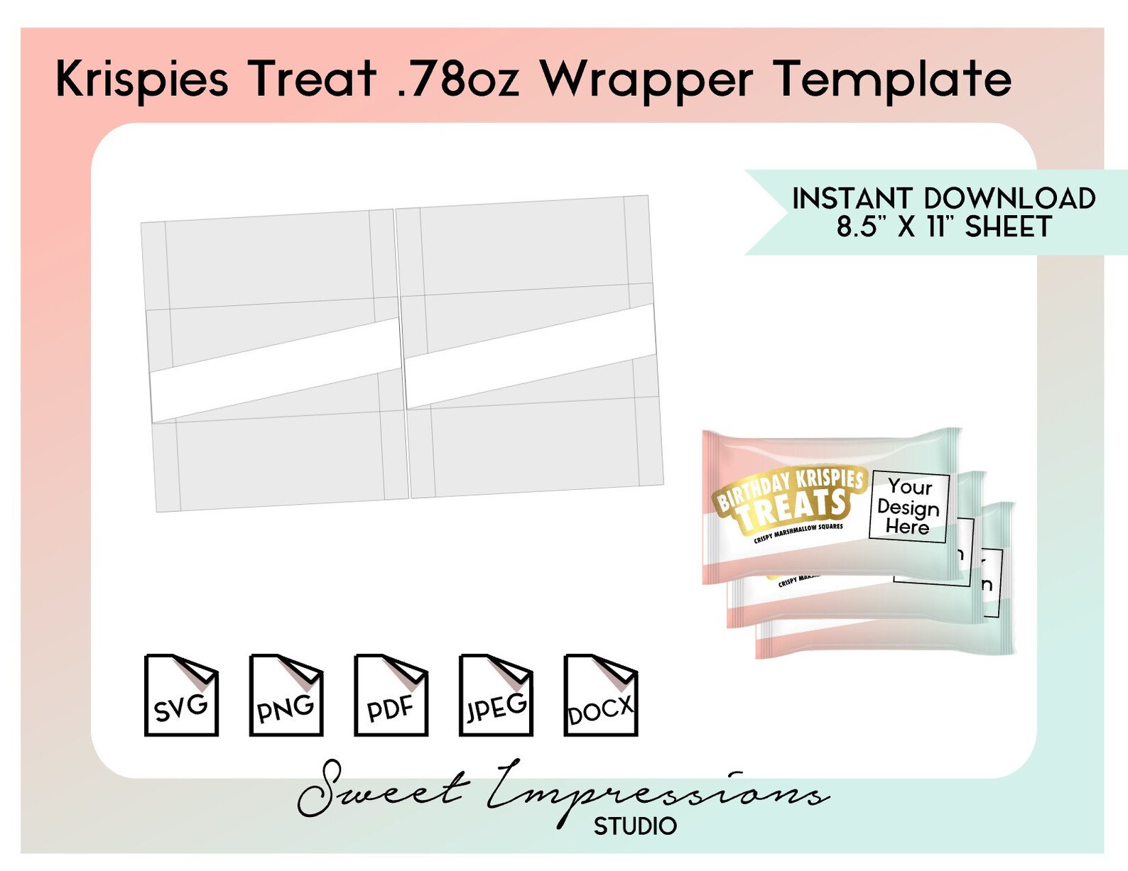 Rice Treat Wrapper Template | Blank Template | Svg, Png,pdf, Jpeg, Docx ...