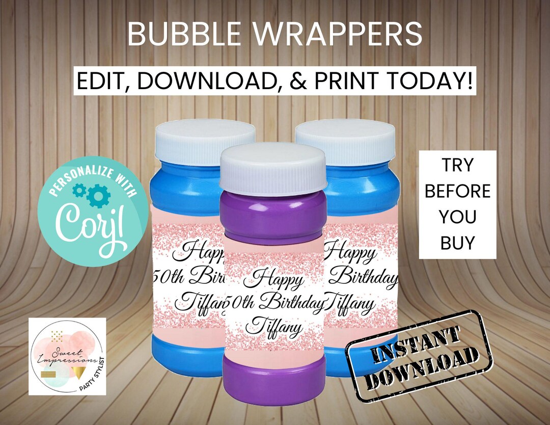 Rose Gold Glitter Bubble Wrappers | EDITABLE | Instant Access | Party ...