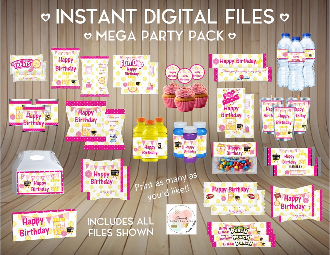 Lemonade Stand Pink and Yellow Mega Party Pack INSTANT DOWNLOAD Party ...