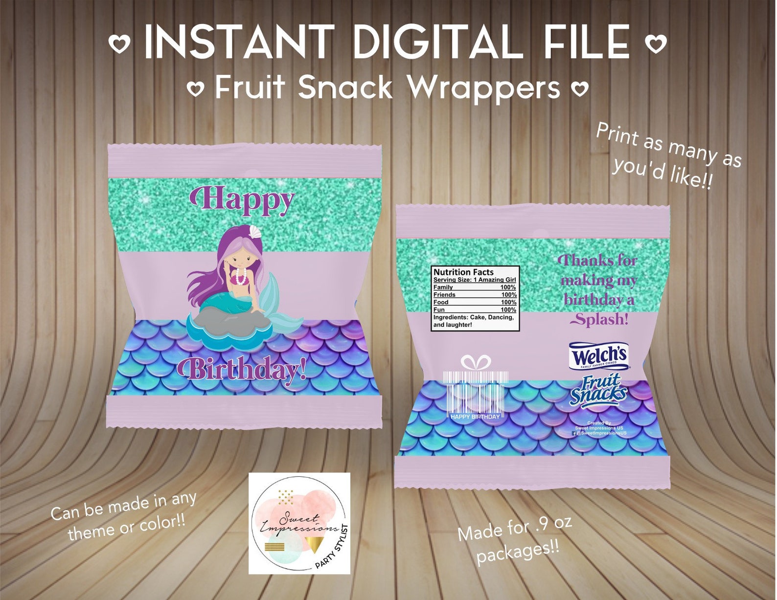 Mermaid Fruit Snacks Wrapper Digital File Instant Download - Etsy