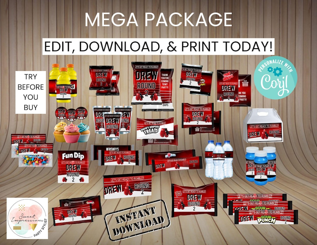 Boxing Ring Mega Party Pack | EDITABLE | Instant Access | Party Treats ...