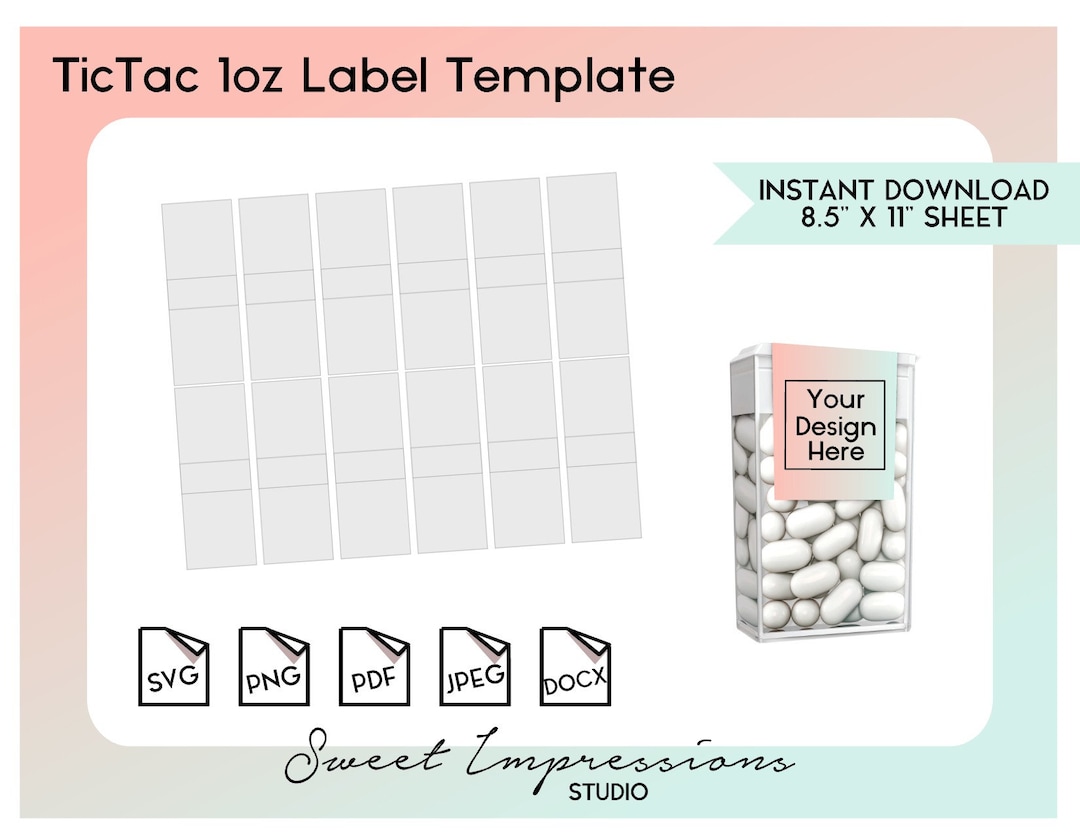 Tictac Label Template | Blank Template | Svg, Png,pdf, Jpeg, Docx, Canva | DIY Printable | 1oz ...