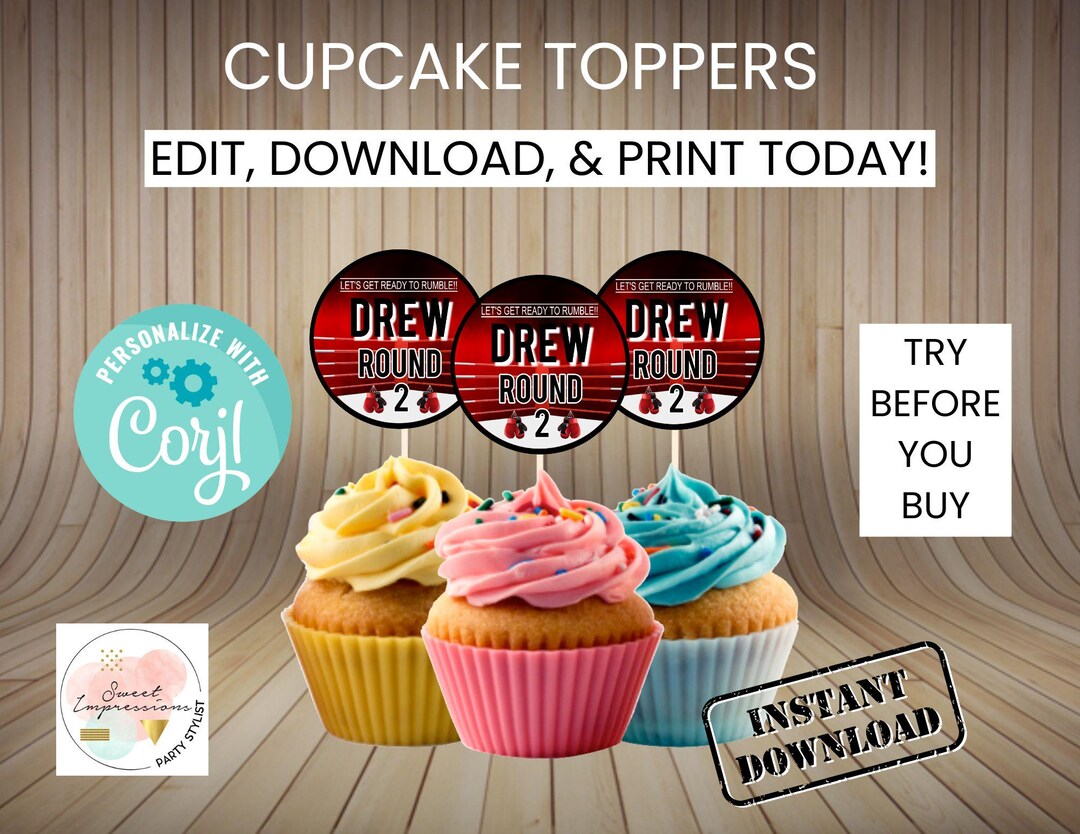 Boxing Ring Cupcake Toppers | EDITABLE | Instant Access | Party Treats ...