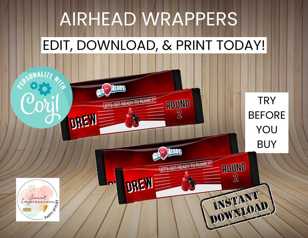 Boxing Ring Airhead Wrapper | EDITABLE | Instant Access | Party Treats ...