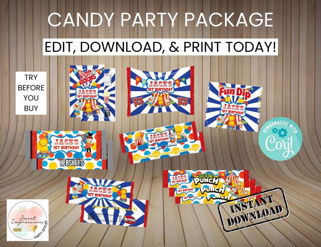 Circus Red and Blue Candy Party Pack | EDITABLE | Instant Access ...