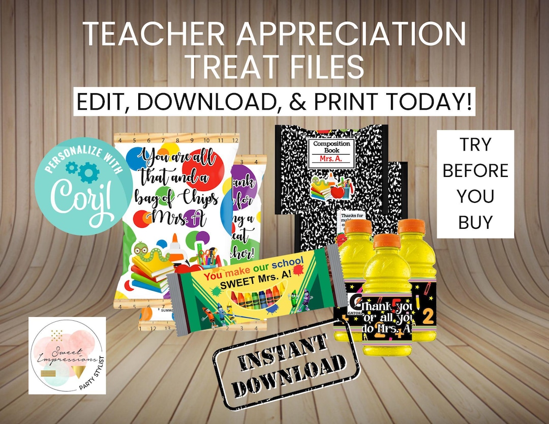 Teacher Appreciation Treat Pack | EDITABLE | Instant Access | School ...