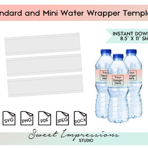 Water Bottle Wrapper Template Blank Template Svg Pngpdf - Etsy