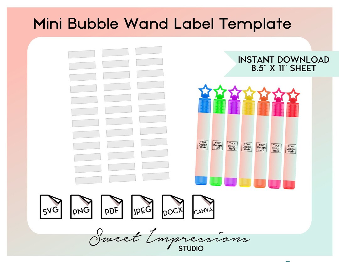 Mini Bubble Wand Label Template | Blank Template | Svg, Png,pdf, Jpeg ...