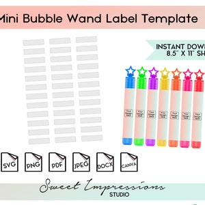 Mini Bubble Wand Label Template | Blank Template | Svg, Png,pdf, Jpeg ...