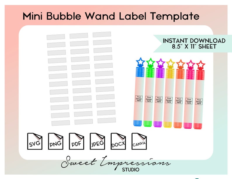 Mini Bubble Wand Label Template | Blank Template | Svg, Png,pdf, Jpeg ...