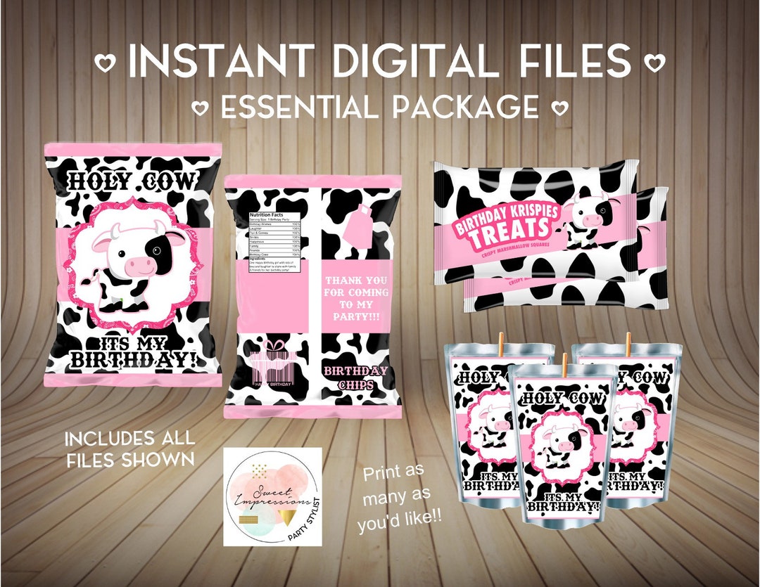 Pink Cow Print Essential Party Package, INSTANT DOWNLOAD Printable ...