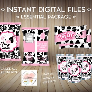 Pink Cow Print Essential Party Package, INSTANT DOWNLOAD Printable ...