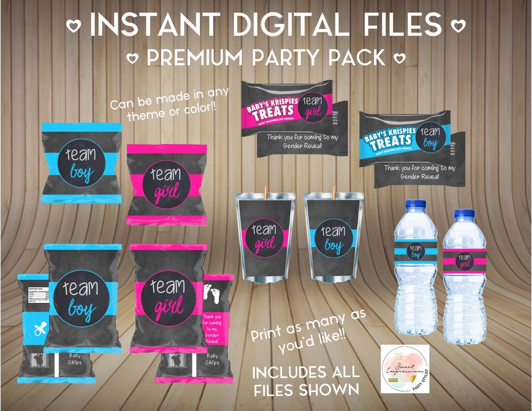 Gender Reveal, Team Boy or Team Girl Treats Premium Party Pack INSTANT ...