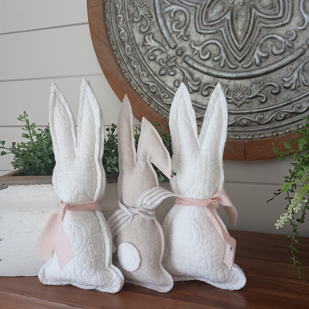 Set of 3 Fabric Bunnies, Spring Bunnies, Farmhouse Style Bunnies ...