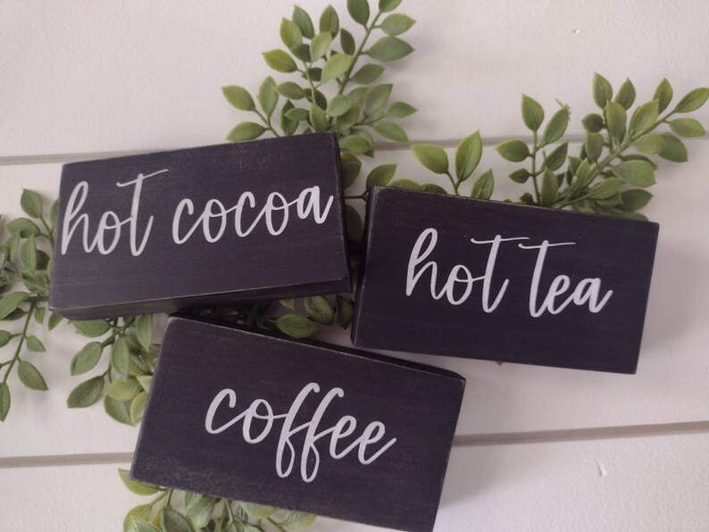 Set of 3 Beverage Sign, Beverage Signs, Coffee, Tea, Hot Cocoa Sign ...