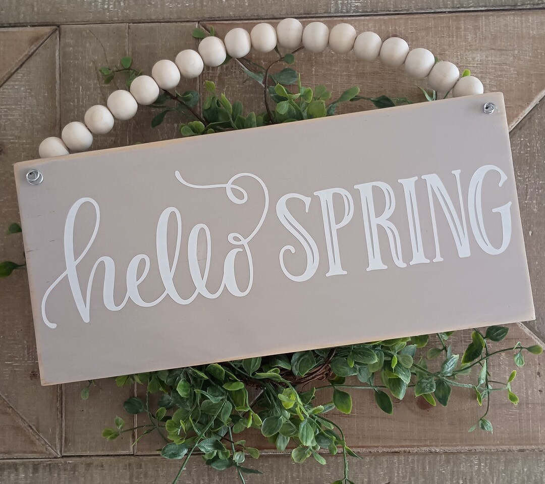 Hello Spring Wood Sign, Hello Spring Sign, Hello Spring Wood Block Sign ...