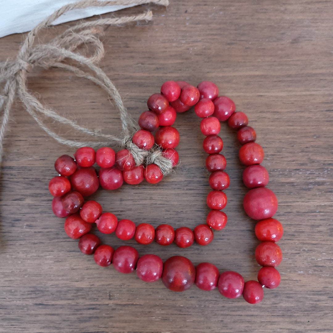 Beaded Wooden Hearts, Hanging Hearts, Valentine's Day Decor, Red Beaded ...