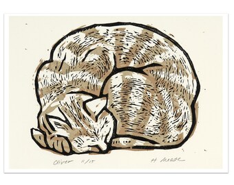 Cat woodblock print | Etsy