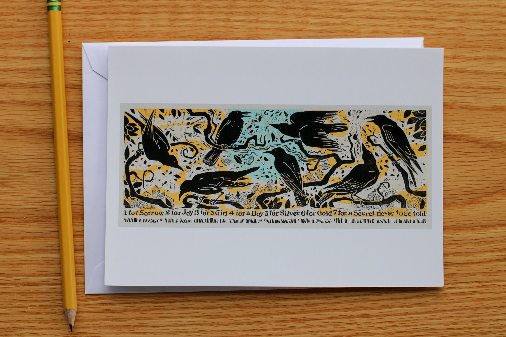 Seven Crows Greeting Card / Holly Meade Woodblock Print - Etsy