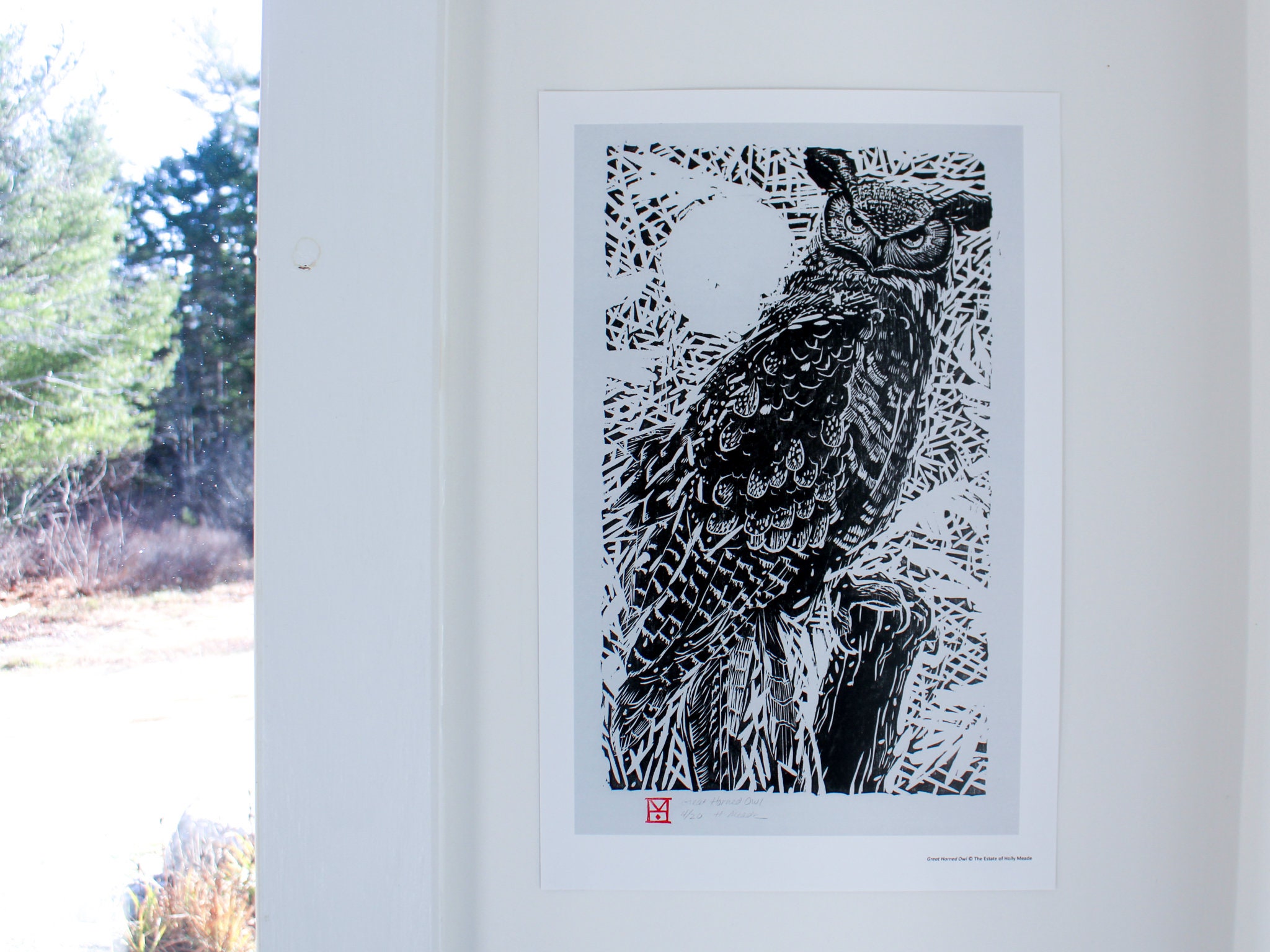 Great Horned Owl Poster / Reproduction of Holly Meade Woodblock Print ...