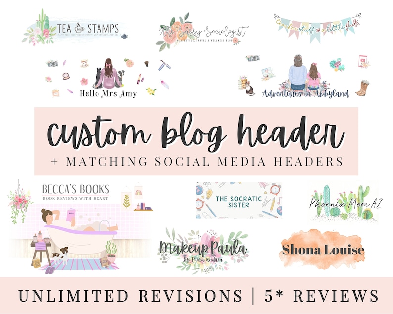 CUSTOM BLOG HEADER Fully Custom Blogger Wordpress | Etsy
